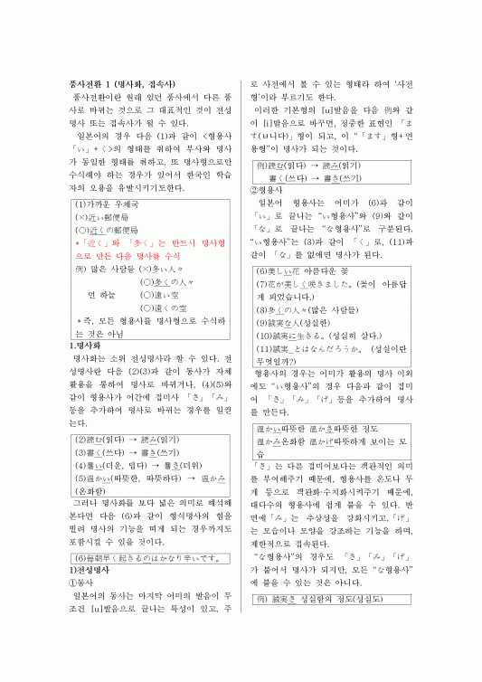일본어 품사 레포트 자료