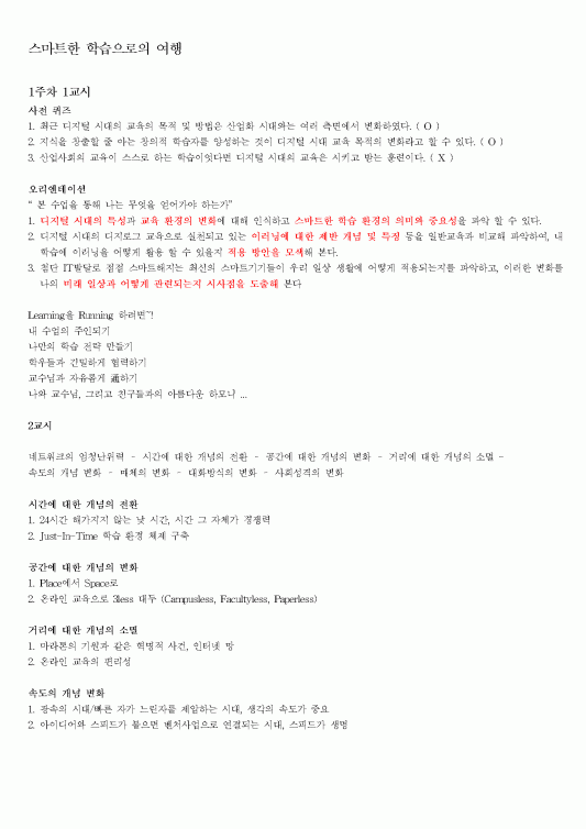 [청주대학교]사이버 강의 스마트한 학습으로의 여행 정리 (족보, 중간고사, 중간)