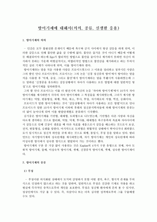 방어기제에 대해서(의의, 종류, 실생활 응용)