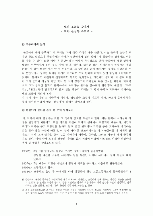 빛과 소금을 찾아서 - 작가 한설야 속으로 -