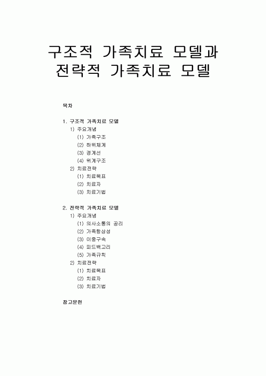 [가족복지론] 구조적 가족치료 모델과 전략적 가족치료 모델 (주요개념과 치료전략)