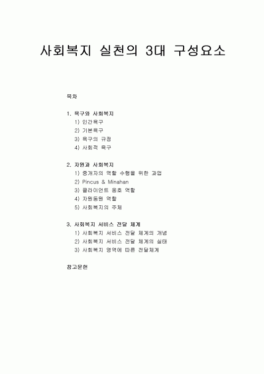 [사회복지개론] 사회복지 실천의 3대 구성요소 - 욕구와 사회복지, 자원과 사회복지, 사회복지 서비스 전달 체계