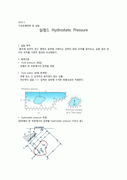 정유 체압 Hydrostatic Pressure 실험