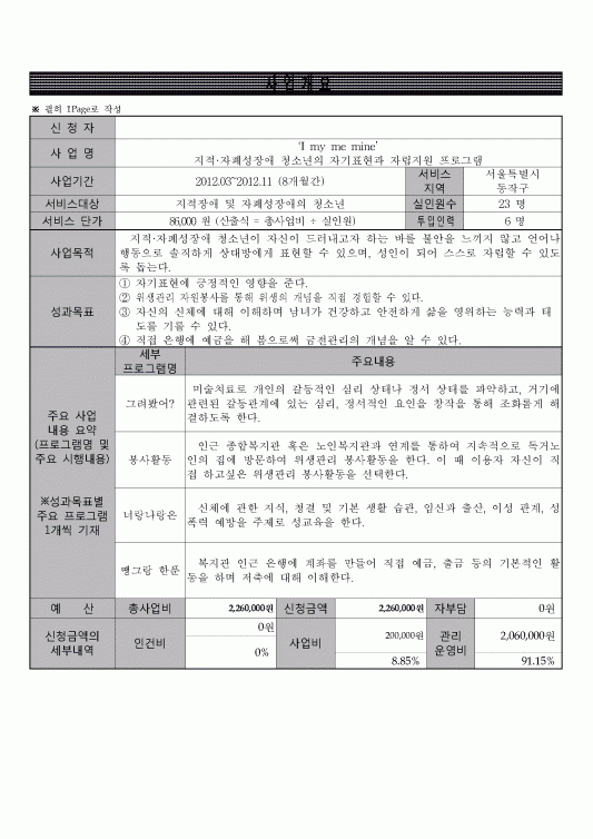 지적·자폐성장애 자기표현증진 프로포절