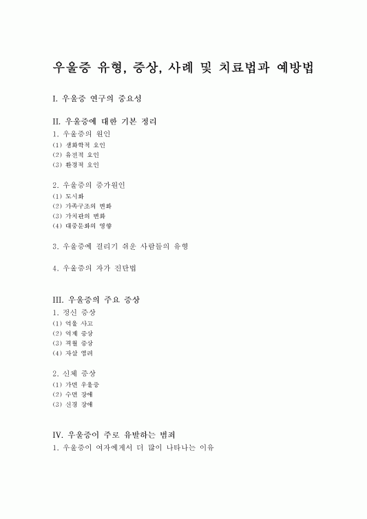 우울증 유형, 증상, 사례 및 치료법과 예방법
