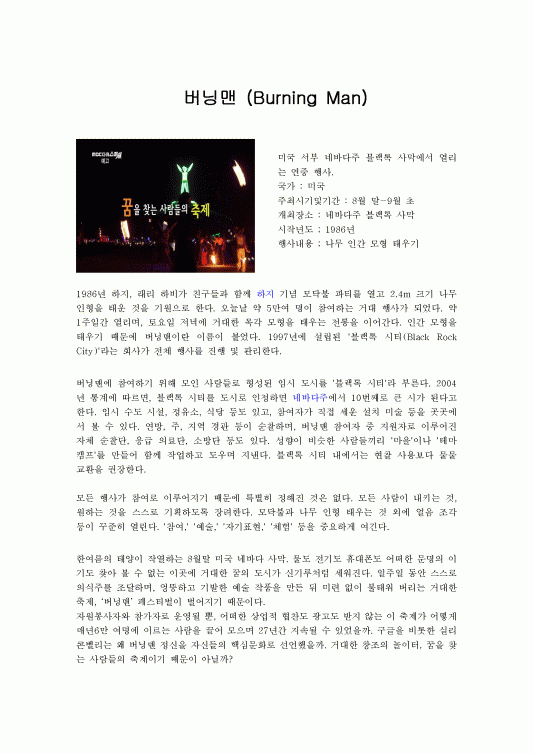 버닝맨 축제 레포트 자료