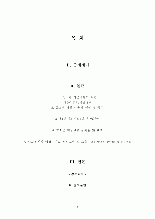 청소년 약물남용과 사회복지적 예방 및 치료 프로그램 및 교육 보고서