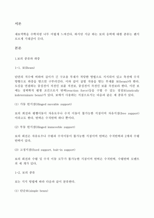 보의응력 레포트 자료