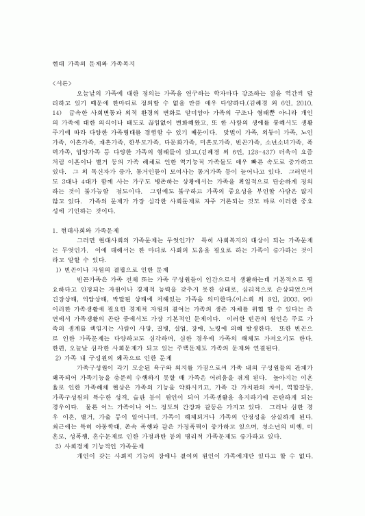 현대가족의 문제와 가족복지