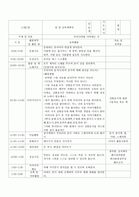 보육실습 일지 교육계획안