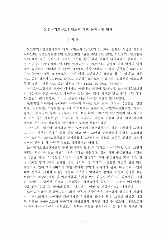 노인장기요양보험제도에 대한 문제점에 대해