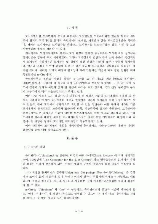 유비쿼터스 시티(u-City : Ubiquitous City)의 개념과 미래의 발전방향
