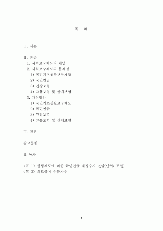 사회보장제도의 문제점 및 개선방안