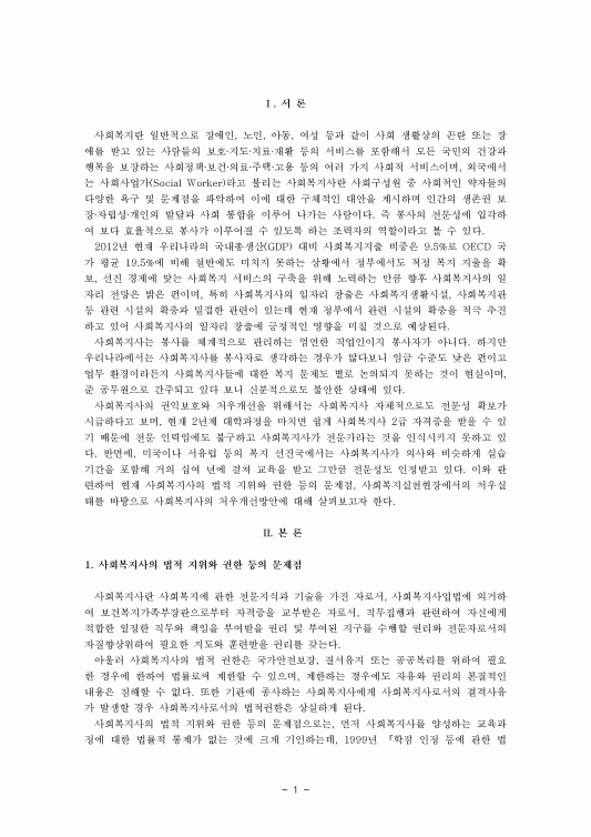 사회복지사의 처우개선방안
