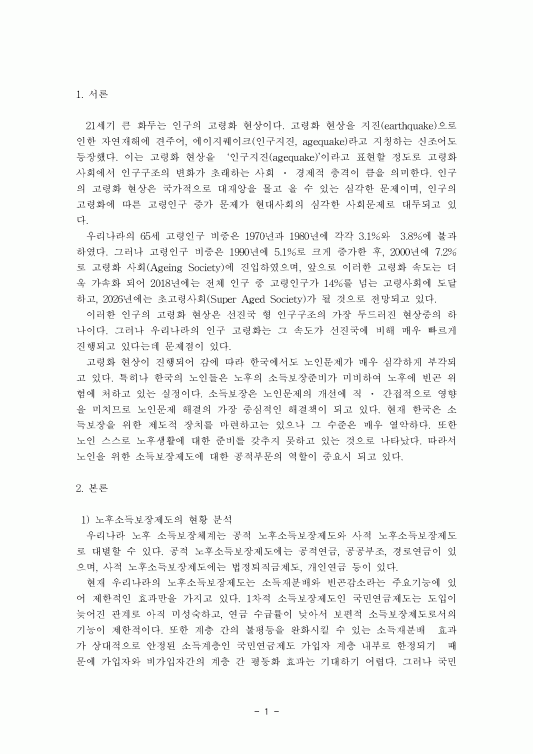 사회복지제도 보완방안 (노후소득보장제도의 현황 분석과 개선방안)