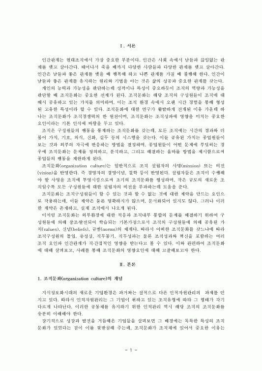 [서비스마케팅] 조직문화(organization culture) 조직문화의 개념, 유형, 사례 분석