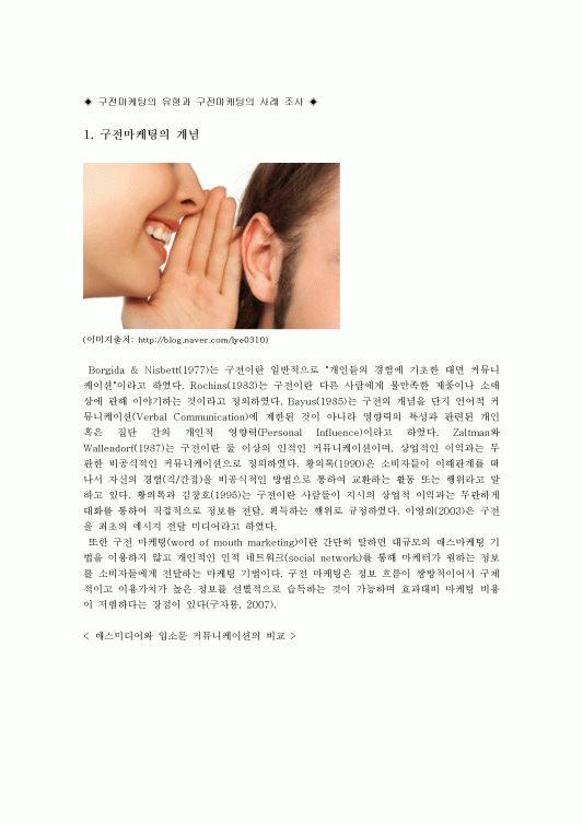 구전마케팅(word of mouth marketing)의 유형과 구전마케팅의 사례 조사