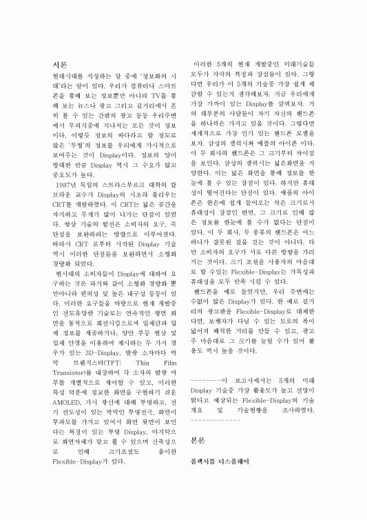 플렉서블 디스플레이 기술의 특징과 동향 및 전망