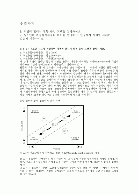 칙센미 할리의 활동 몰입 모델을 설명하시오.