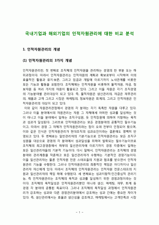 국내기업과 해외기업의 인적자원관리에 대한 비교 분석