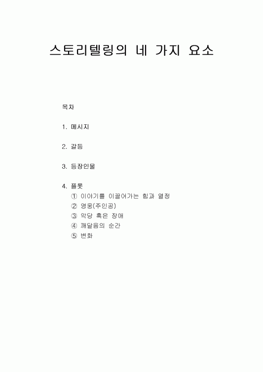 스토리텔링의 네 가지 요소 - 메시지, 갈등, 등장인물, 플롯