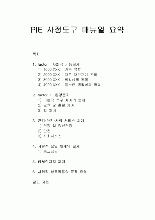 PIE 사정도구 매뉴얼 요약