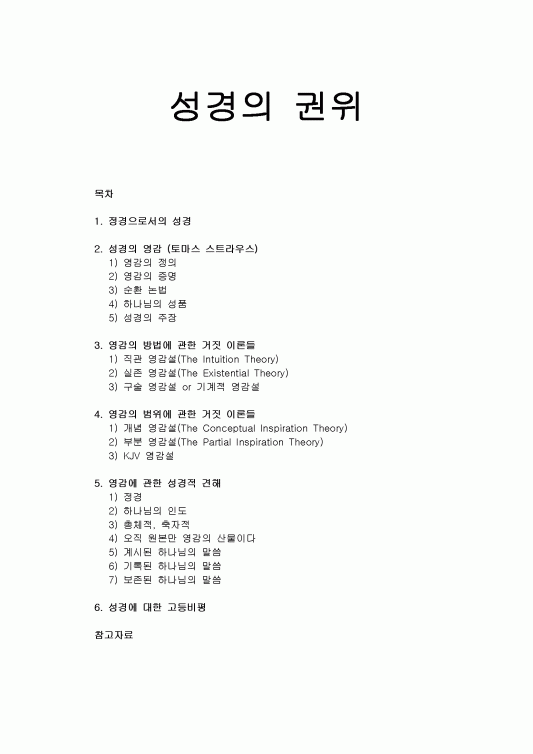 성경의 권위 - 정경으로서의 성경, 성경의 영감, 영감의 방법 및 범위에 관한 거짓 이론들, 영감에 관한 성경적 견해, 성경에 대한 고등비평
