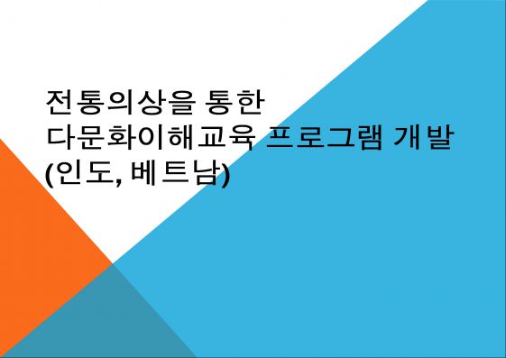 전통의상을 통한 다문화이해교육 프로그램 개발(인도, 베트남)