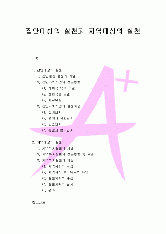 <집단대상의 실천과 지역대상의 실천> 기원과 접근방법 및 실천과정