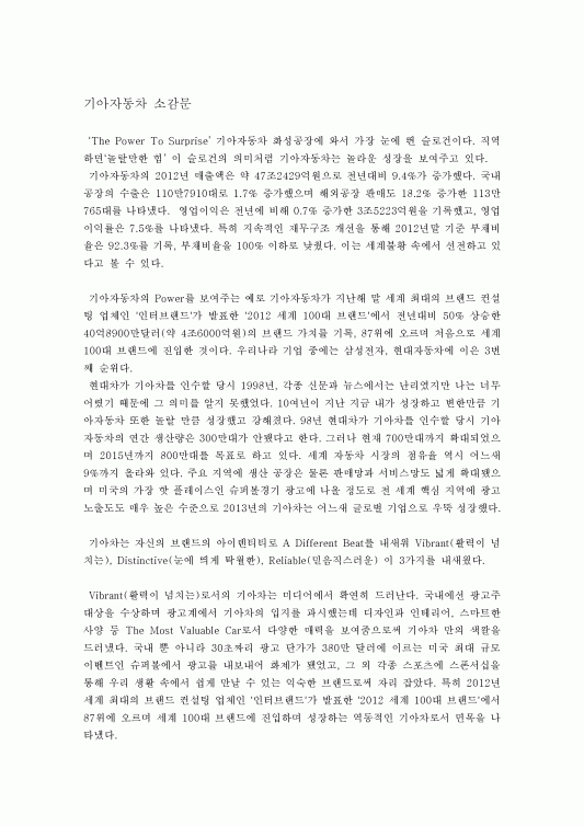 기아자동차 공장 보고서(기아자동차 소개 및 견학 소감문)