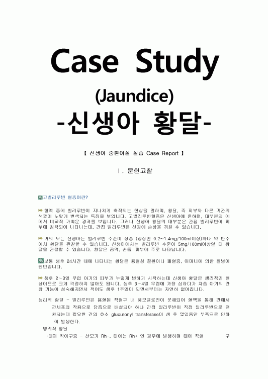 [아동간호학][Jaundice][황달]케이스 스터디(Case Study), 문헌고찰[고빌리루빈혈증]