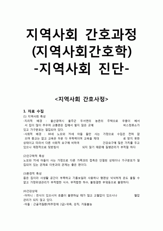 [지역사회간호학][지역사회간호과정][지역사회간호진단], 지역사회 분석