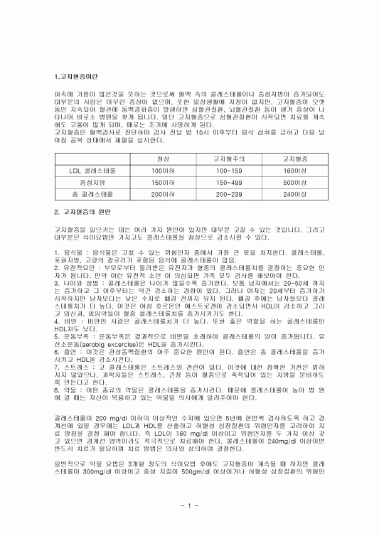 고지혈증9 레포트 자료