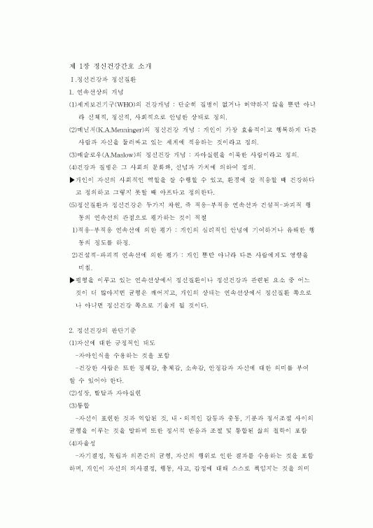 정신간호.. 레포트 자료