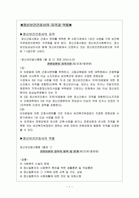 정신보건간호사의 역할과 자격