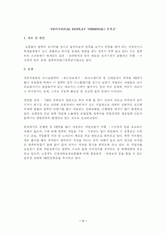 VDT(VISUAL DISPLAY TERMINAL) 증후군