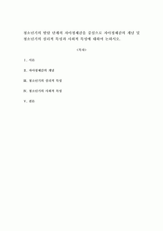 청소년기의 발달 단계의 자아정체감을 중심으로 자아정체감의 개념 및 청소년기의 심리적 특성과 사회적 특성에 대하여 논하시오.