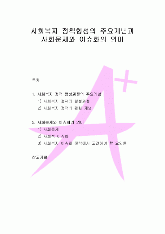 사회복지 정책형성의 주요개념과 사회문제와 이슈화의 의미