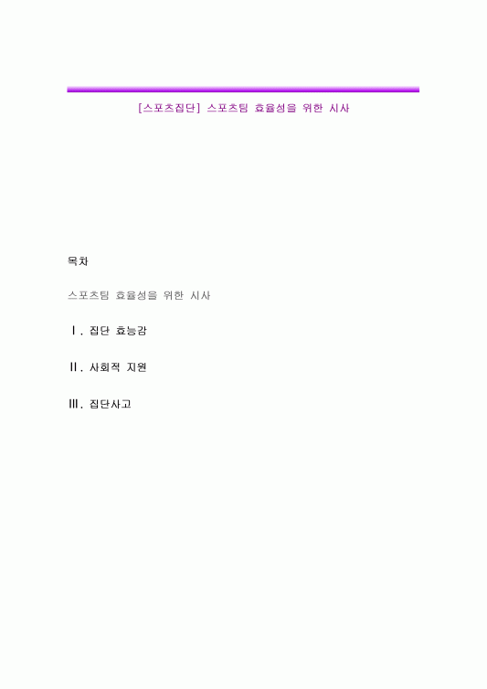 [스포츠집단] 스포츠팀 효율성을 위한 시사