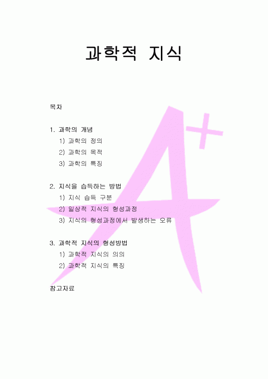 과학적 지식 (과학의 개념, 지식을 습득하는 방법, 과학적 지식의 형성방법)
