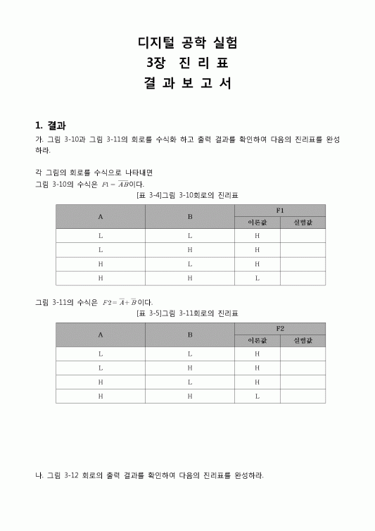 [디지털 공학 실험] (결과) 03장 진리표