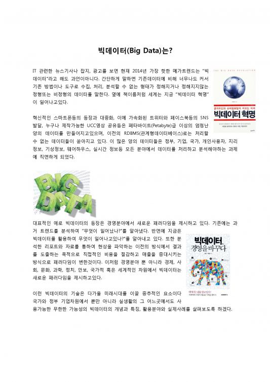 빅데이터의 개념과 활용분야,사례