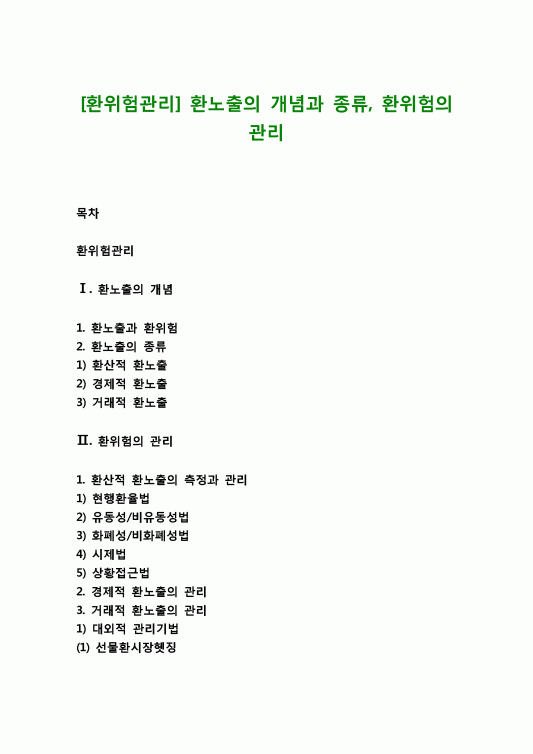 [환위험관리] 환노출의 개념과 종류, 환위험의 관리