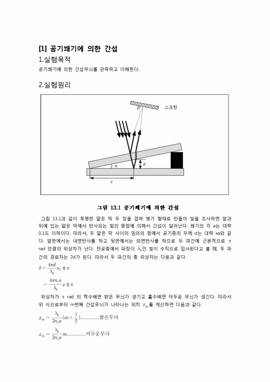 파동 광학 실험 (공기 쐐기, 뉴턴링, 페브리 페로 간섭계)