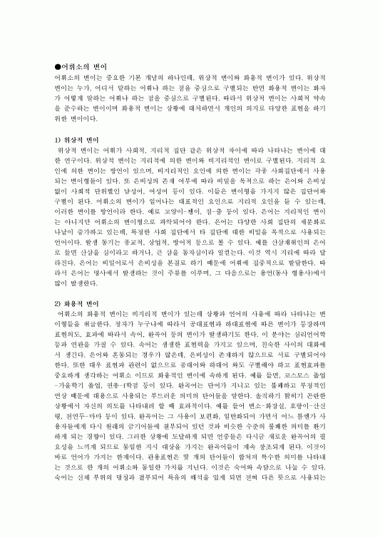 [국어어휘론] [어휘소의 변이] [위상적 변이] [어휘소 의미관계] [어휘소의 대응관계] [유의관계]
