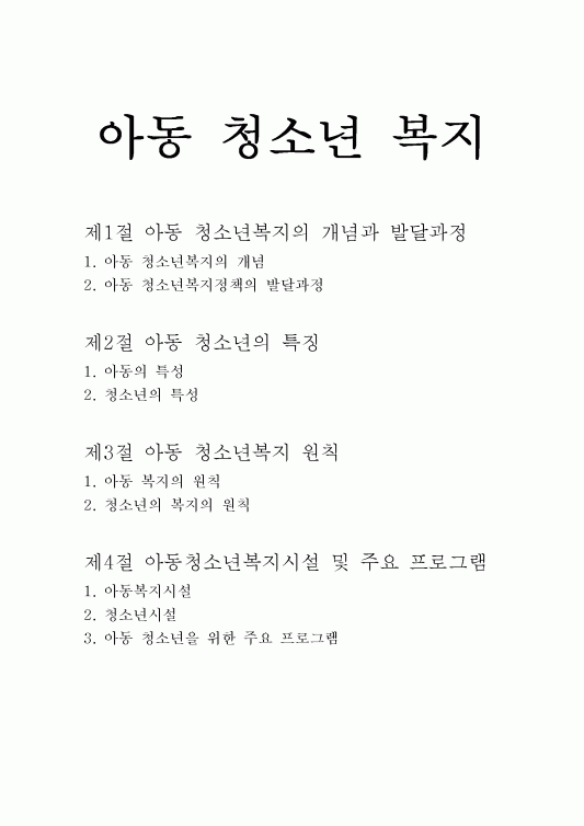 아동 청소년 복지(개념, 복지정책, 복지원칙, 아동청소년복지시설현황, 주요프로그램) 보고서