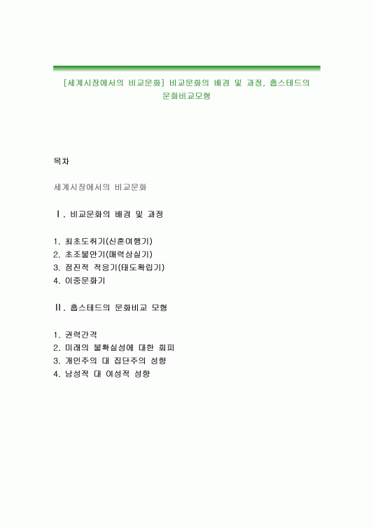 [세계시장에서의 비교문화] 비교문화의 배경 및 과정, 홉스테드(G. Hofstede)의 문화비교모형