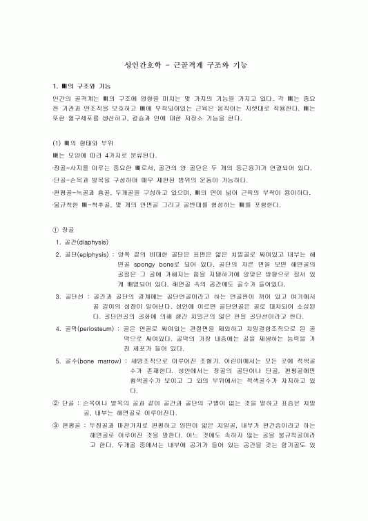 성인간호학 - 근골격계 구조와 기능