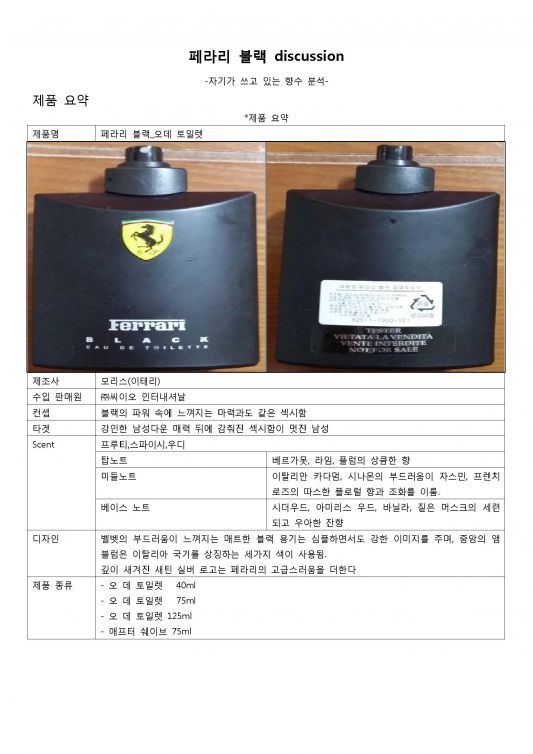 [화장품 향수 실험 보고서 노트]3_페라리 블랙 향수 discussion 분석