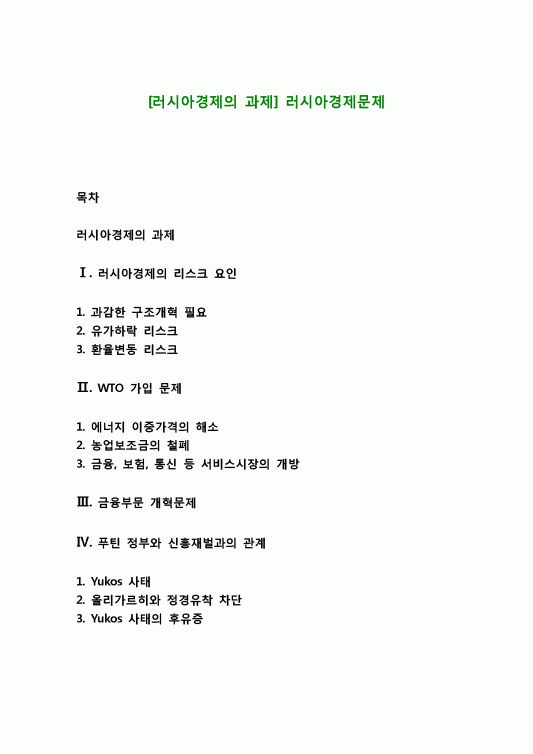[러시아경제의 과제] 러시아 경제 문제